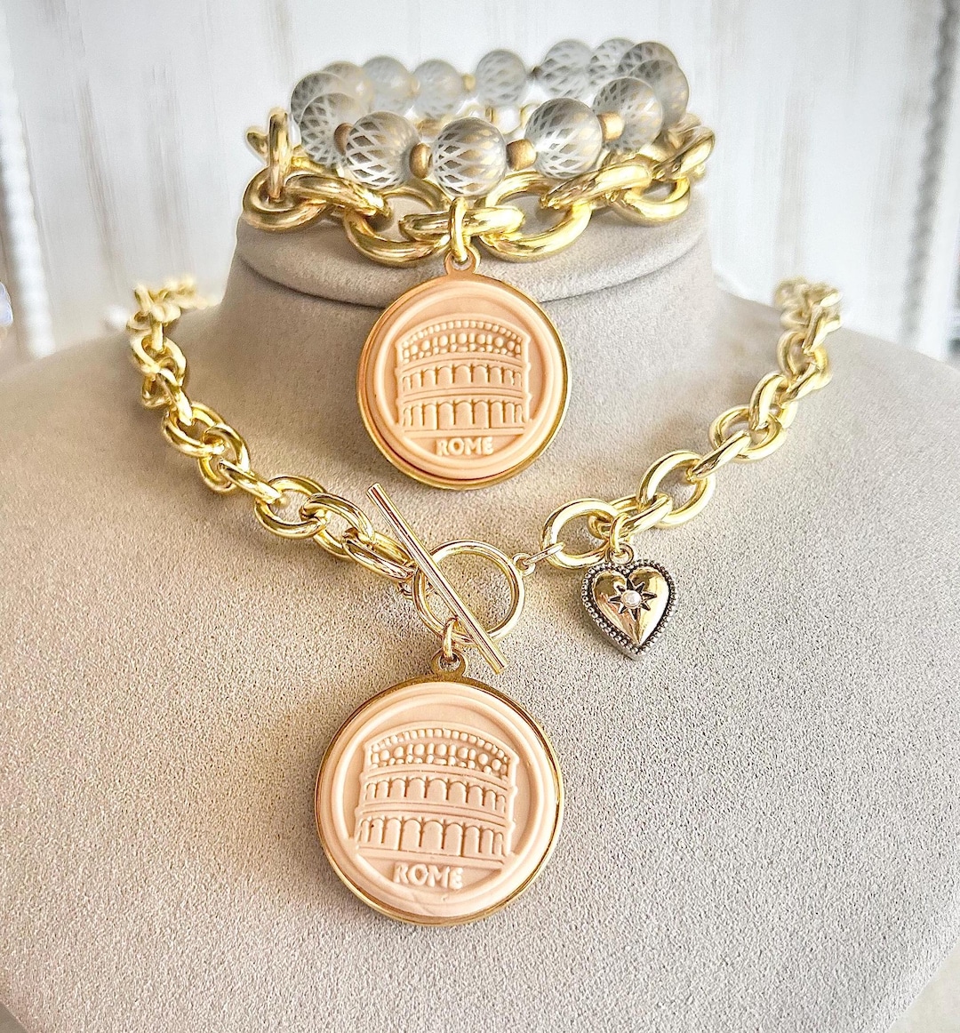 Ancient Roman Colosseum Jewelry Set, Rome Necklace, Roman Earrings ...