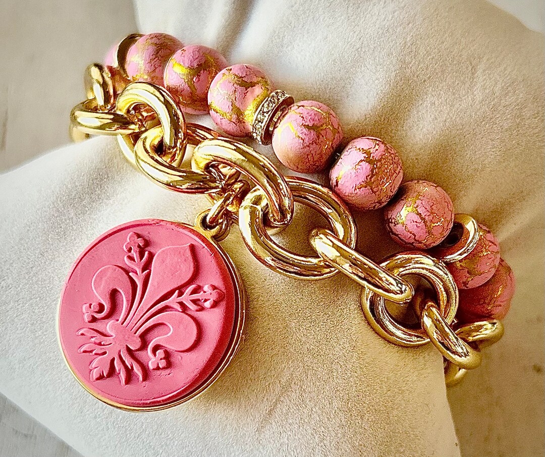 Florence Lily Gold Charm Bracelet Stack, Firenze Lily Jewelry, Giglio ...