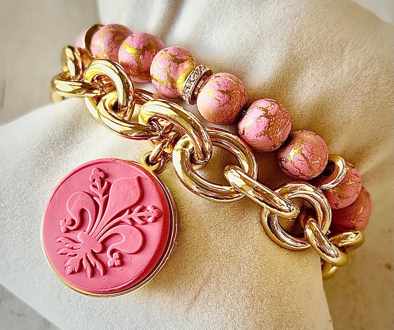 Florence Lily Gold Charm Bracelet Stack, Firenze Lily Jewelry, Giglio ...