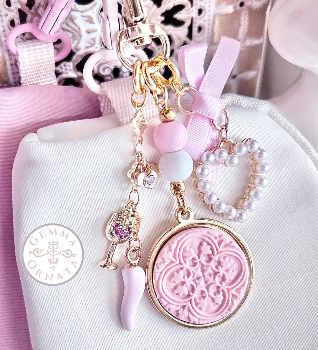 Pink Amalfi Coast Purse Charm for Handbag Charm of Majolica Tile ...