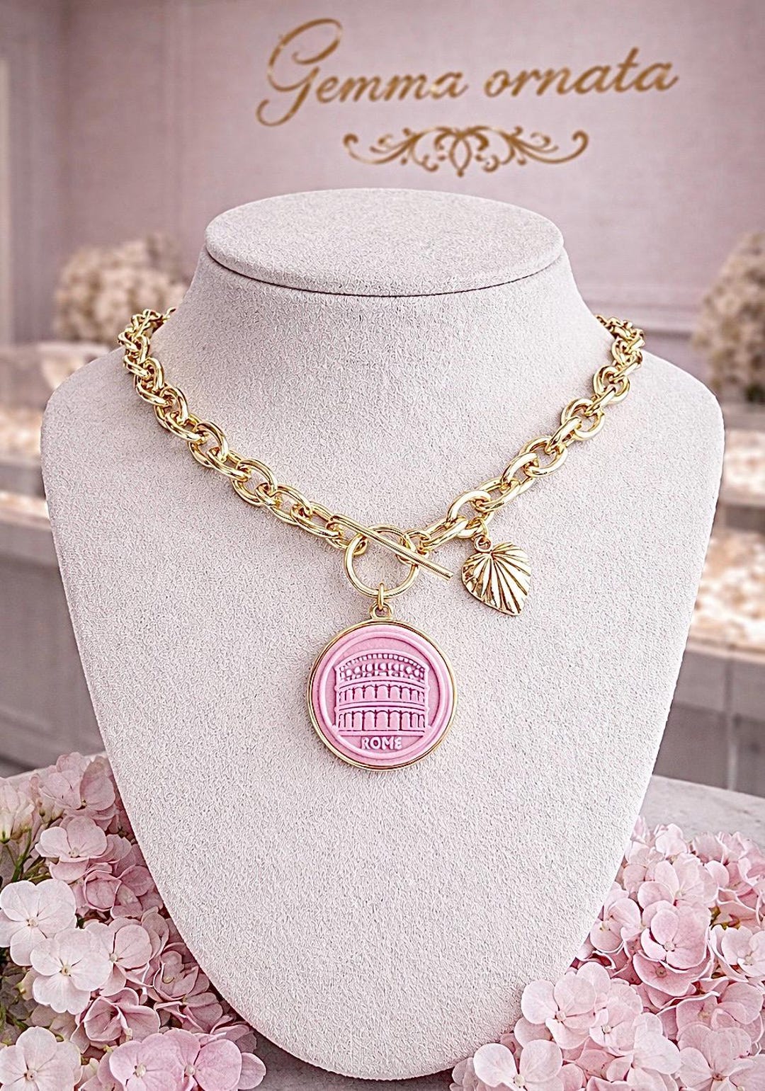 Roman Colosseum Pendant Necklace: 14k Gold Plated Cuban Chain - Etsy