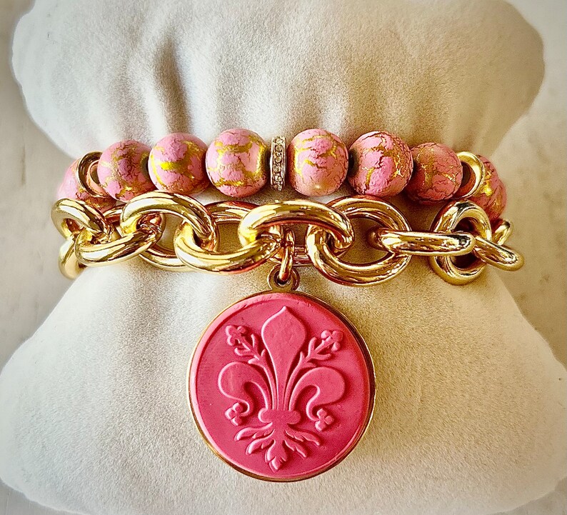 Florence Lily Gold Charm Bracelet Stack, Firenze Lily Jewelry, Giglio ...