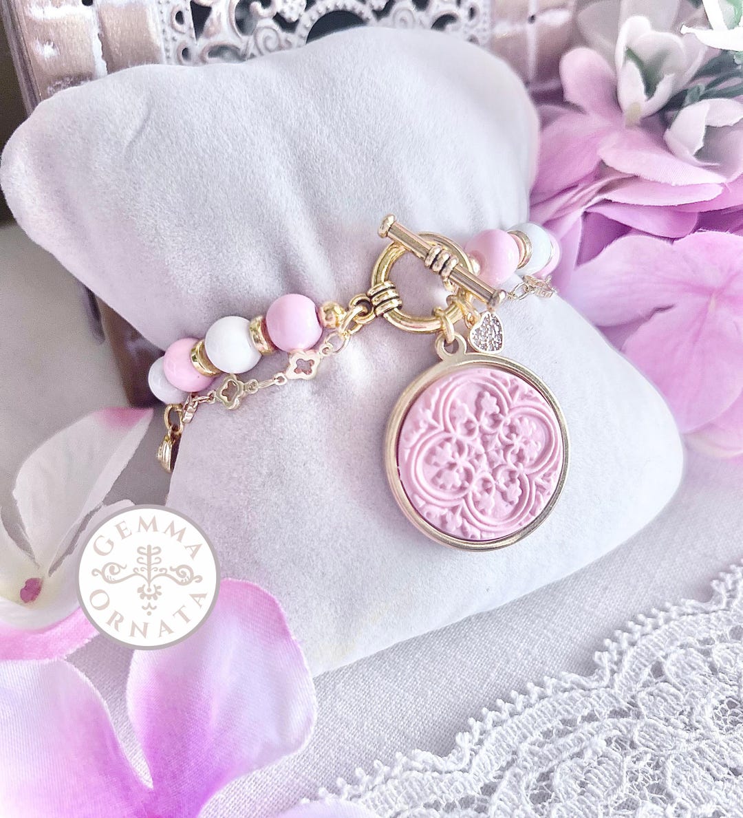 Amalfi Coast Majolica Tile Inspired Beaded Charm Bracelet W Quatrefoil ...