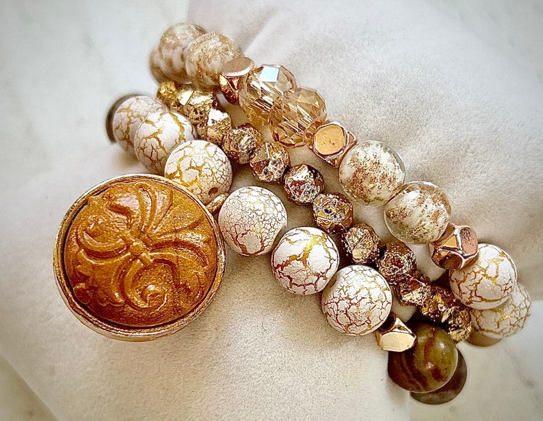 Fleur-de-lis Charm Bracelet Stack, Layering Bracelets, Jewelry Gift Set, Statement Jewelry ...