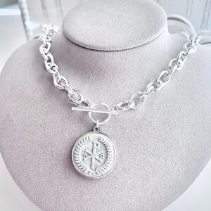 Christianity Chi Rho Symbol Pendant Necklace - Silver Toggle Chain - Etsy