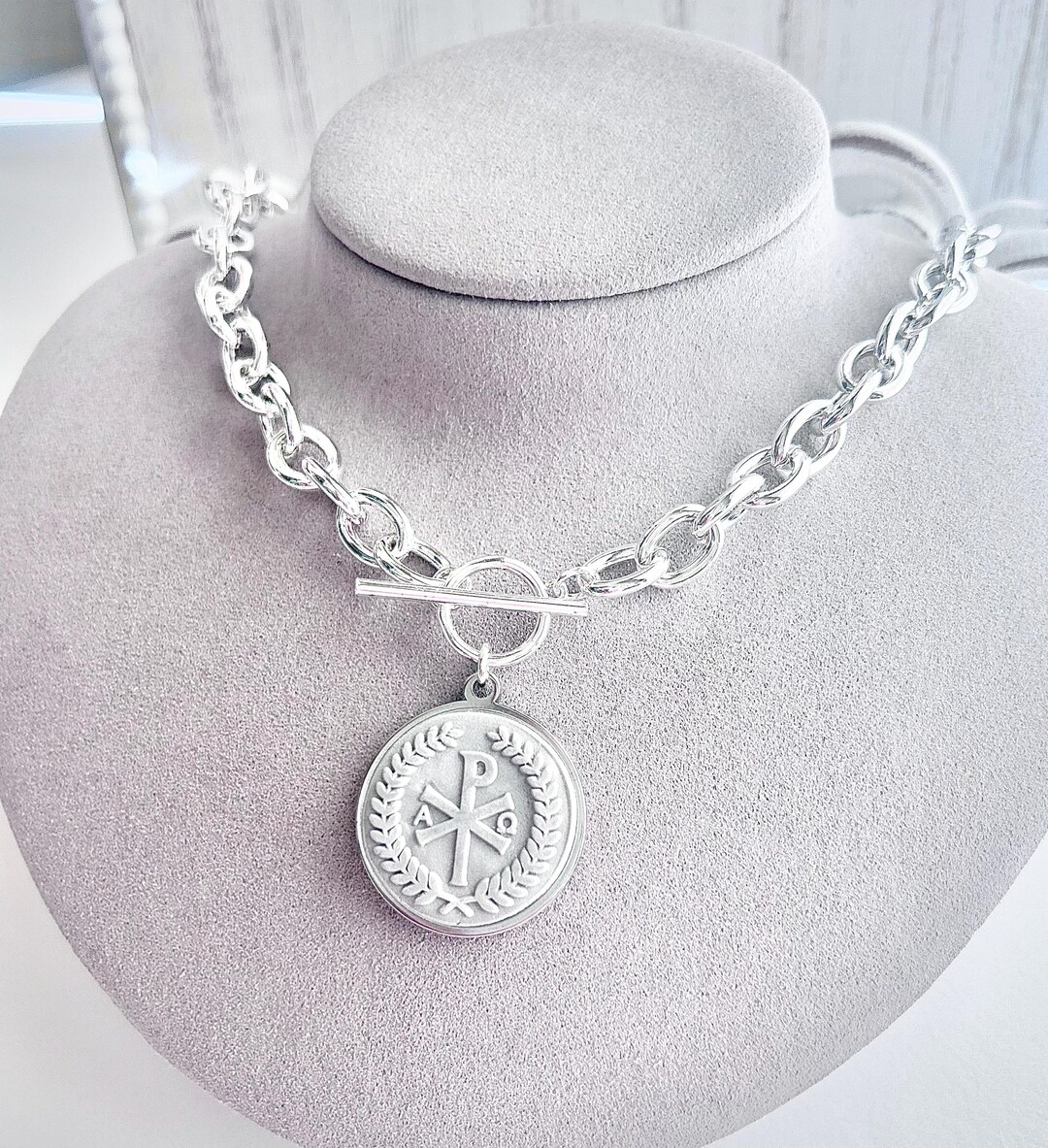 Early Christianity Chi Rho Symbol Silver Pendant Necklace; Turning ...