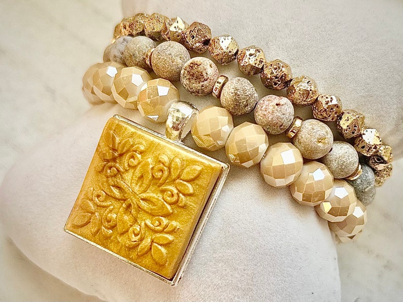 Gold Majolica Tile Bracelet Stack, Amalfi Coast, Positano, Sorrento ...