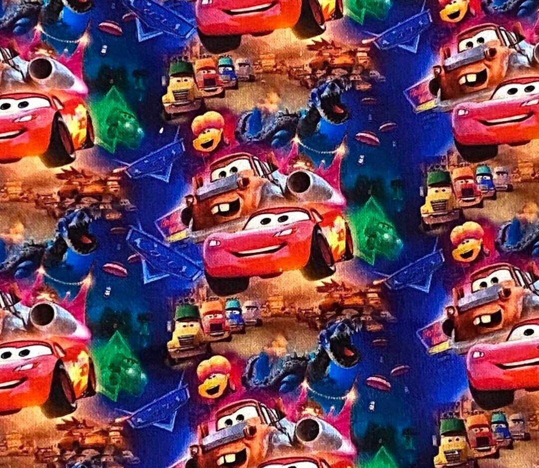 18x10" Disney Cars Collage Print | 100% Cotton Fabric | Remnant ...
