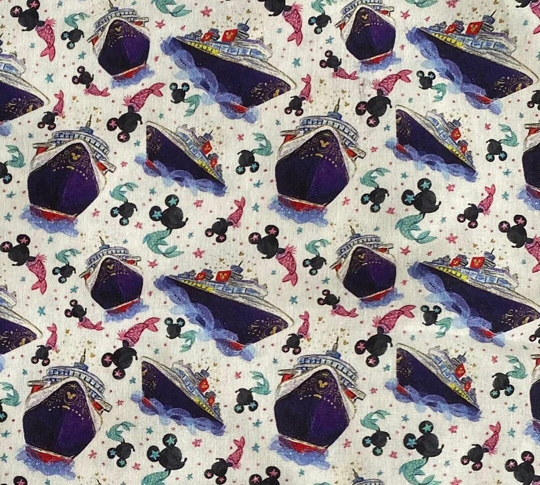 Disney Cruise Fabric 100% Cotton Fabric by the Yard Cartoon Collage ...