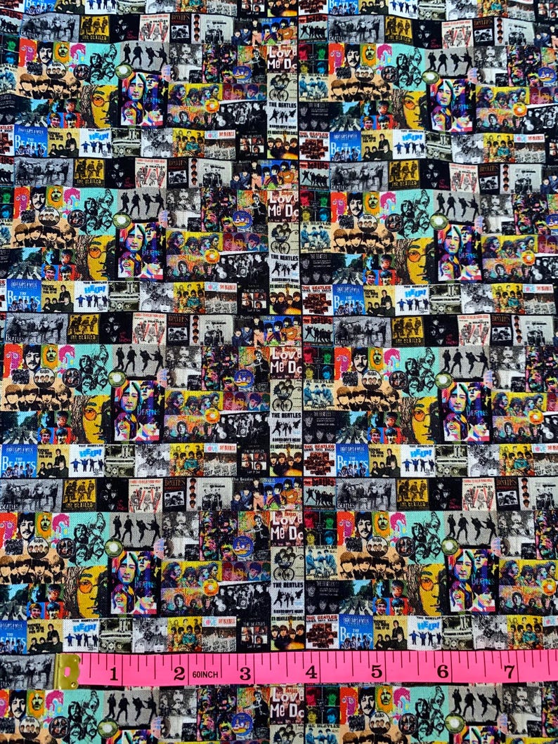 The Beatles Cotton Fabric Fat Quarter Tumbler Cut, Album Mosaic ...