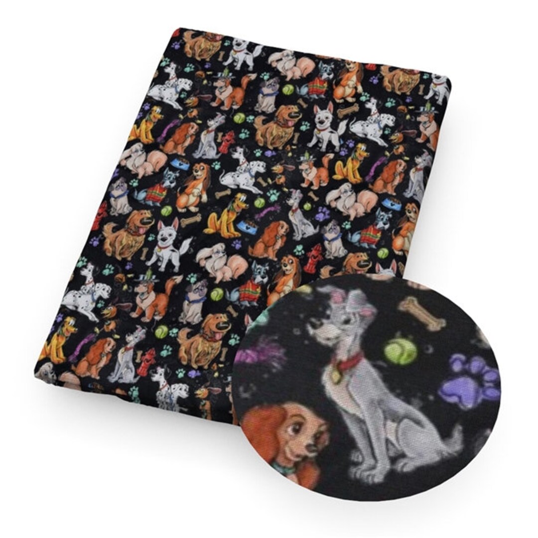 18x10" Disney Dog Collage Print | 100% Cotton Fabric | Remnant | Lady ...
