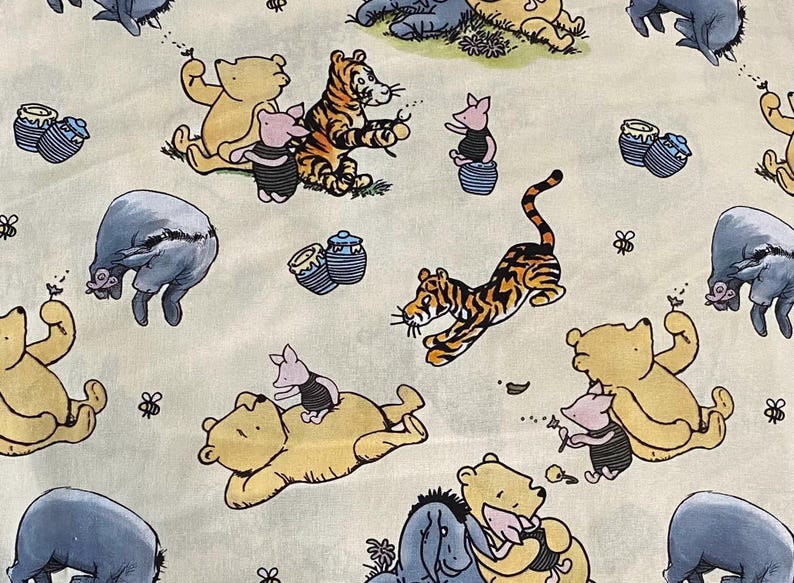 Winnie the Pooh Cotton Fabric Fat Quarter, Pooh Bear Friends Tossed ...