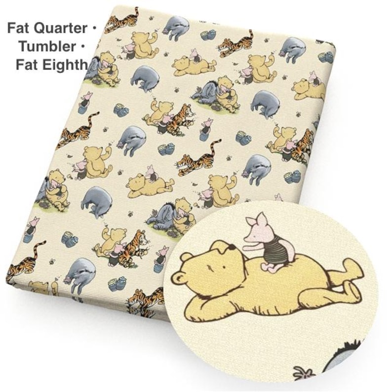 Winnie the Pooh Cotton Fabric Fat Quarter, Pooh Bear Friends Tossed ...