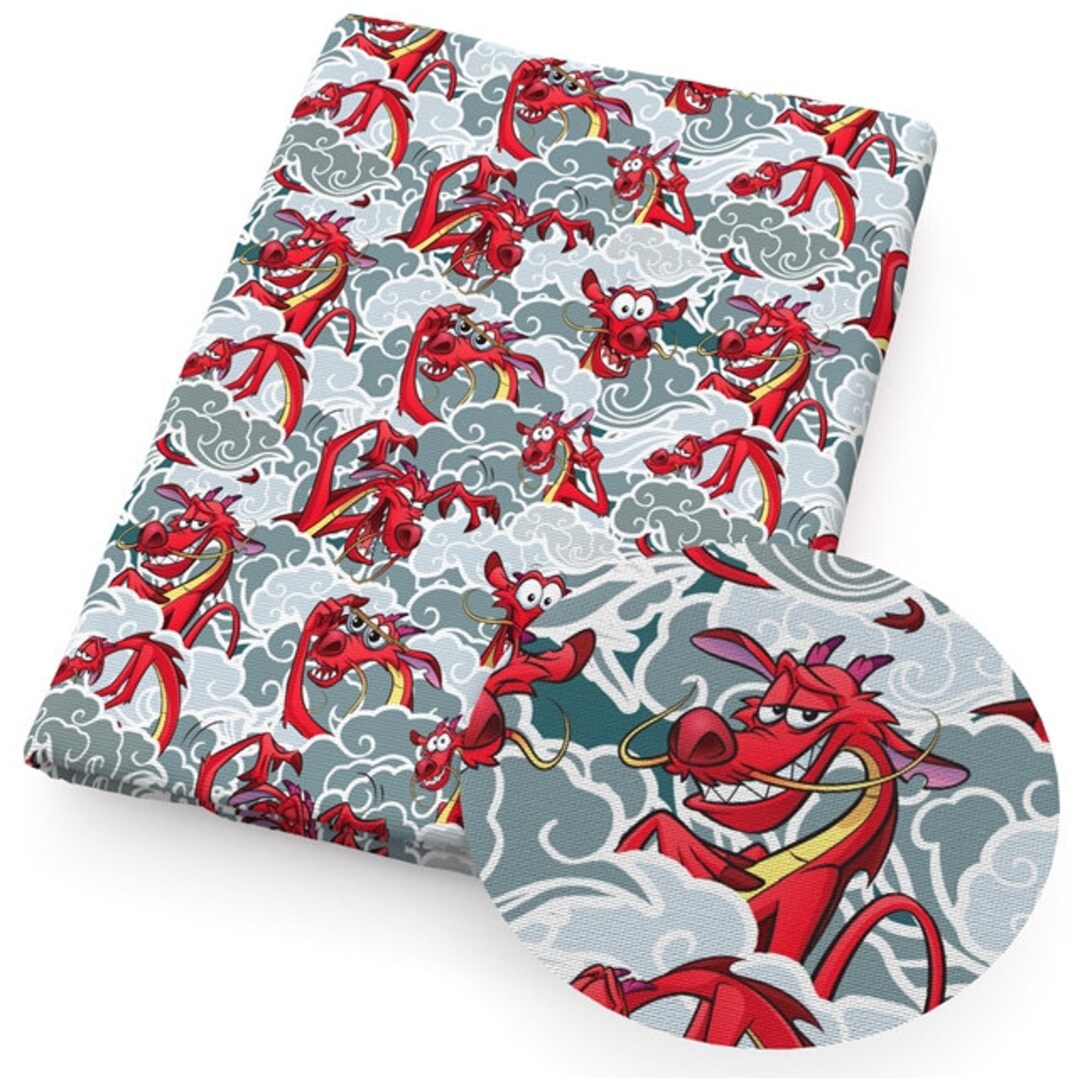 18x10" Disney Mushu Collage Print | 100% Cotton Fabric | Remnant ...