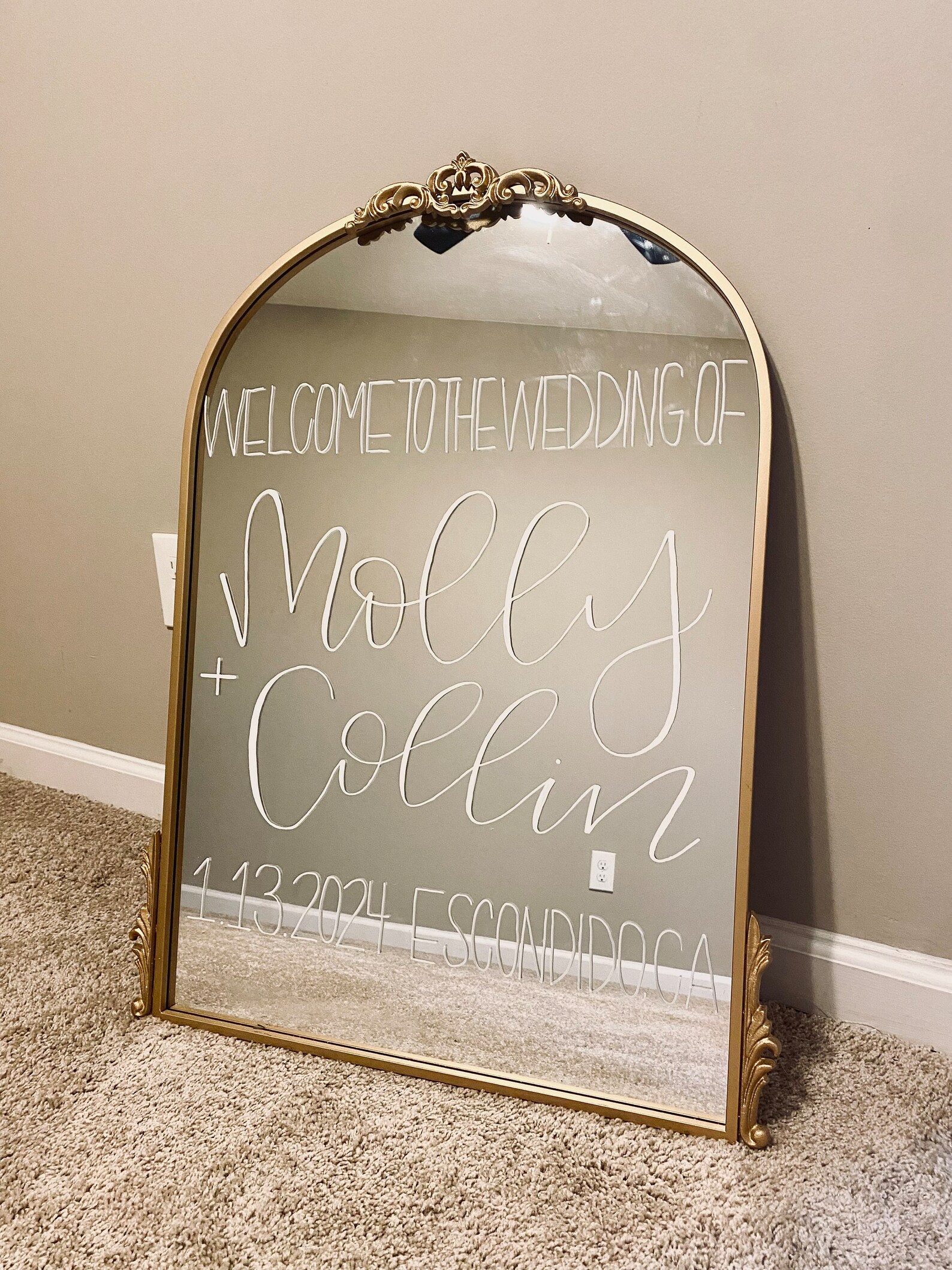 Wedding Welcome Sign - Rounded Gold Mirror - Personalized Wedding ...