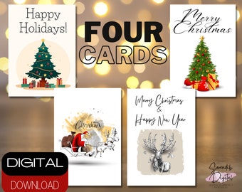 Printable Christmas Greeting Card, Instant Download, 7x5 Inch Cards for ...