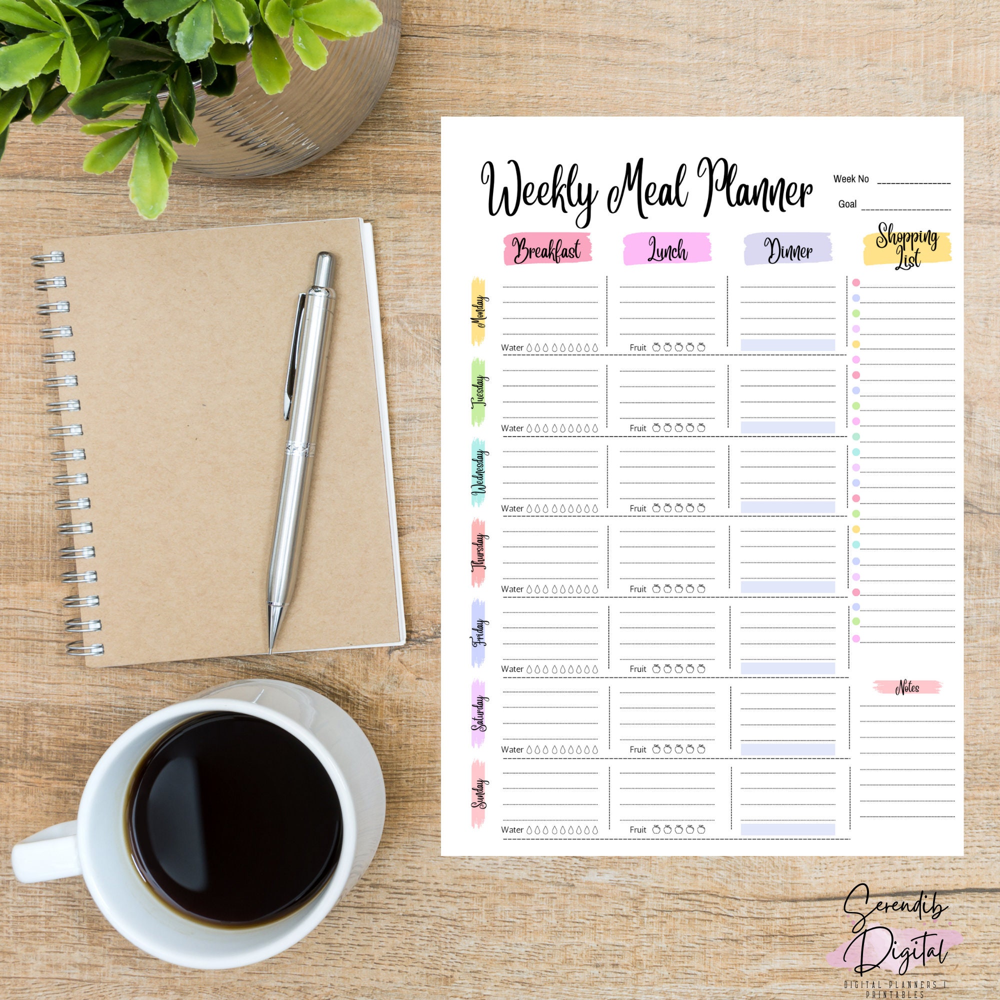 Digital Weekly Meal Planner Printable, Digital Meal Planning Template ...