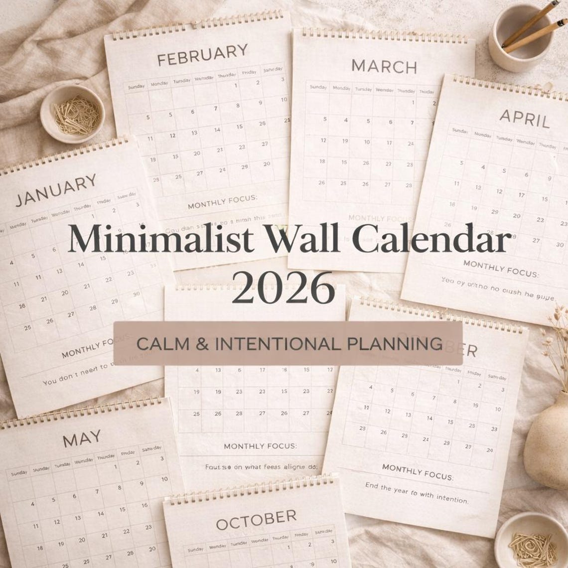 Minimalist Wall Calendar 2026 | Printable Monthly Calendar | Neutral ...