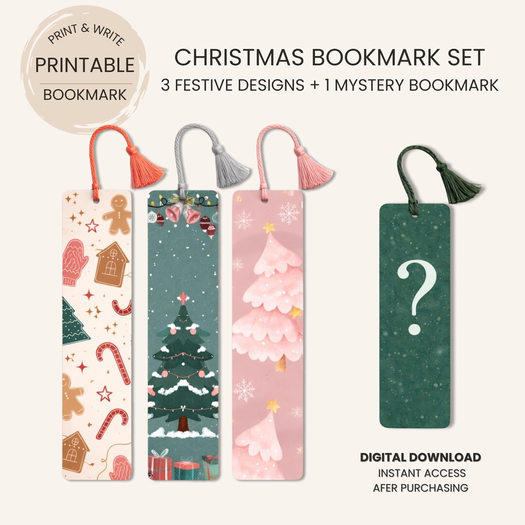 Christmas Bookmark Set Printable | 3 Festive Bookmarks + 1 Mystery ...