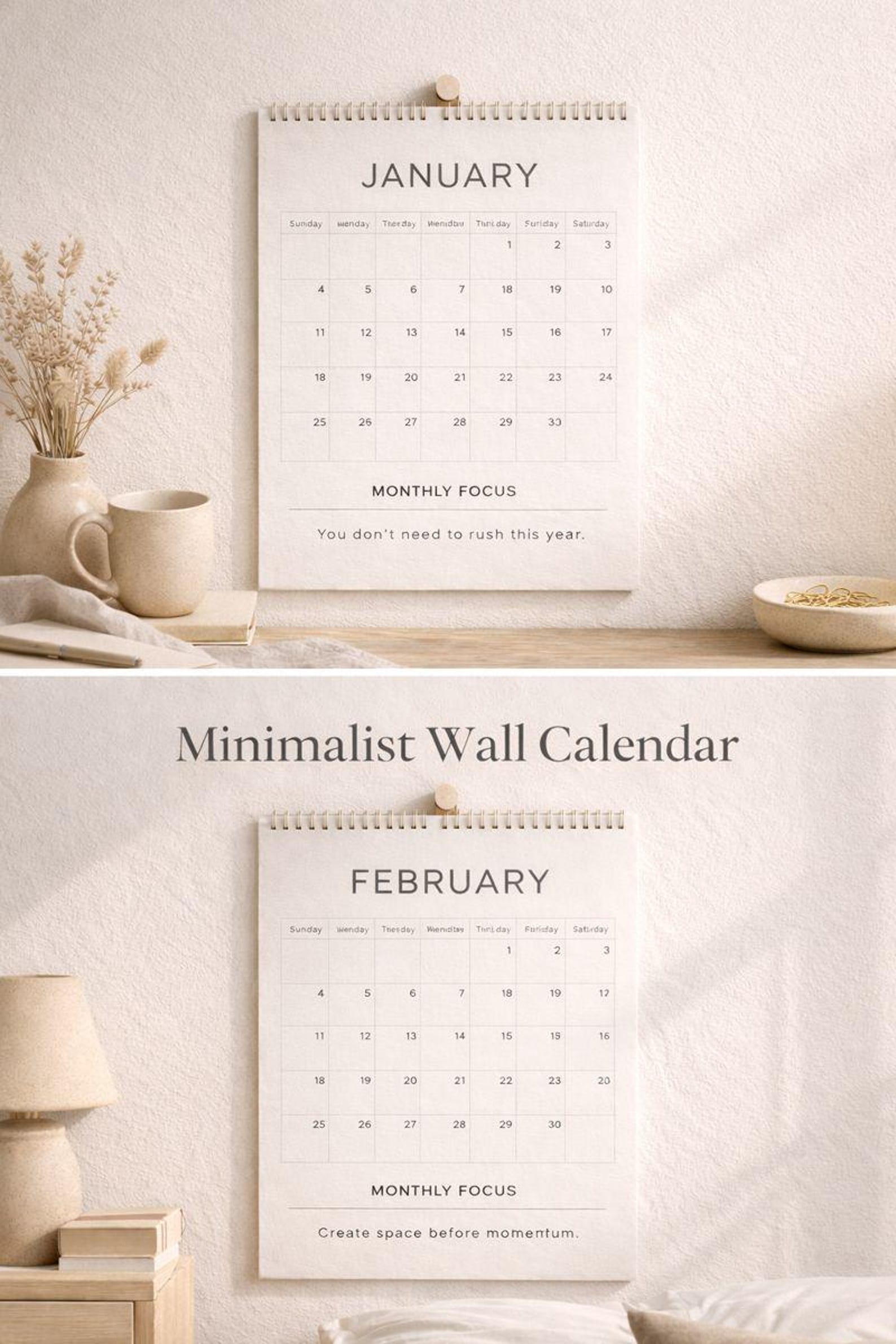 Minimalist Wall Calendar 2026 | Printable Monthly Calendar | Neutral ...