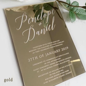 Acrylic Mirror Wedding Invitation Cards, Gold Mirror Event Invation ...