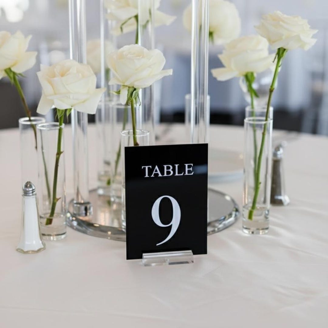 Black Acrylic Table Numbers With Clear Acrylic Stand Black Printed ...