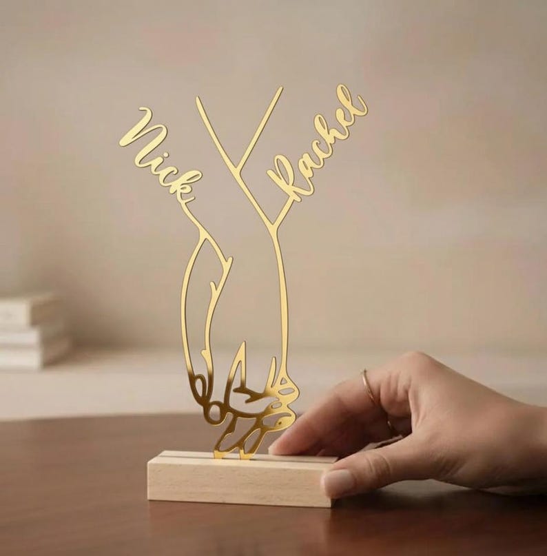 Acrylic Couple Hands With Names Table Sign Comes With Wooden Stand and ...