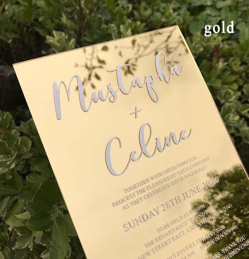 Acrylic Mirror Wedding Invitation Cards, Gold Mirror Event Invation ...