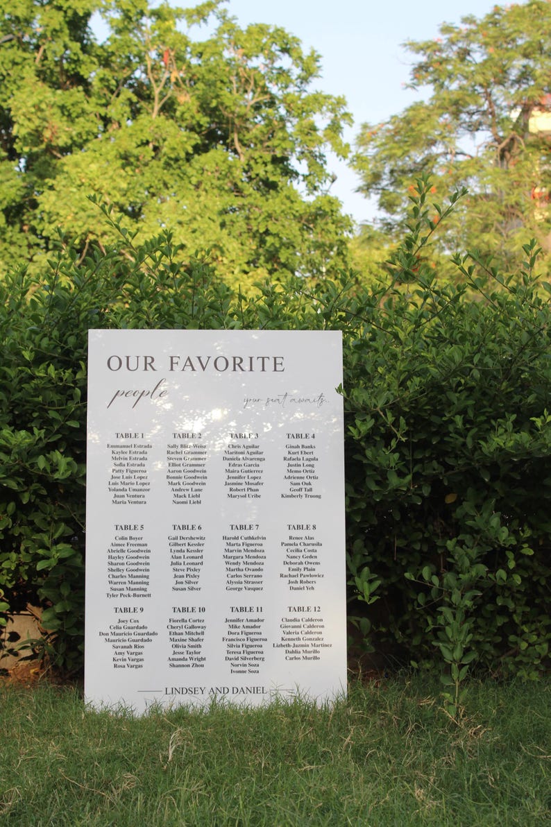 Acrylic Seating Chart, Large White Acrylic Uv Print Guest Chart Sign ...