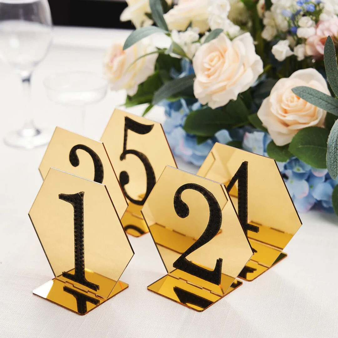 Mirror Gold Hexagon Acrylic Table Numbers Uv Print Acrylic - Etsy