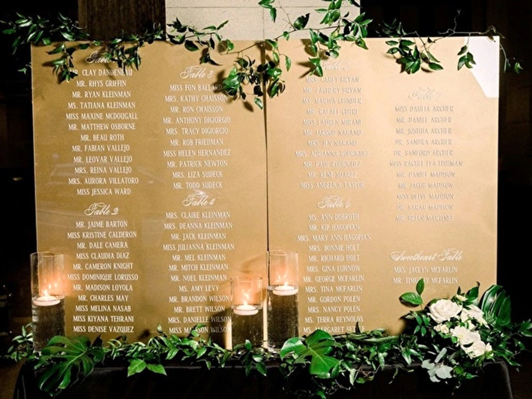 Mirror Gold Acrylic Seating Chart, Large Acrylic Uv Print Guest Chart ...
