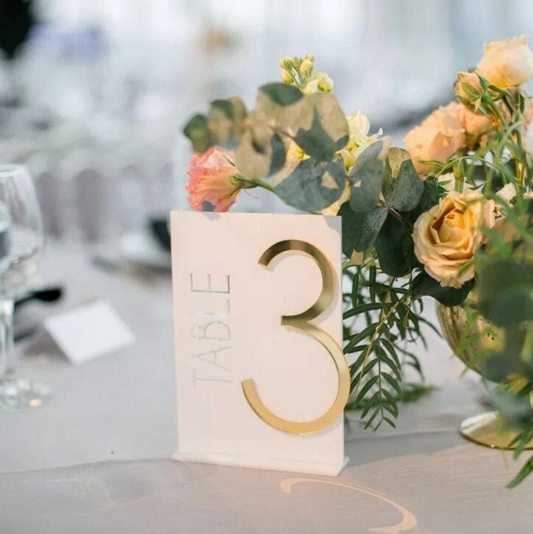Big Acrylic Gold Table Sign, Personalized 3D Acrylic Table Number Stand, Wedding Table Numbers ...