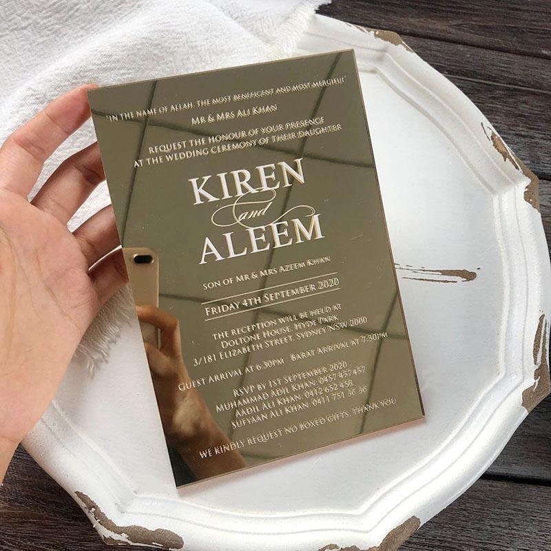 Acrylic Mirror Wedding Invitation Cards Gold Mirror Event - Etsy