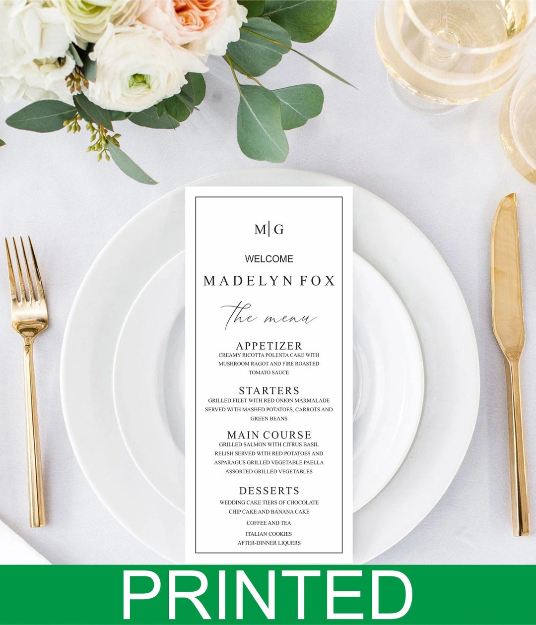 Paper Menu Card, Place Card With Luxury Menu Minimalist Paper Menu Card ...