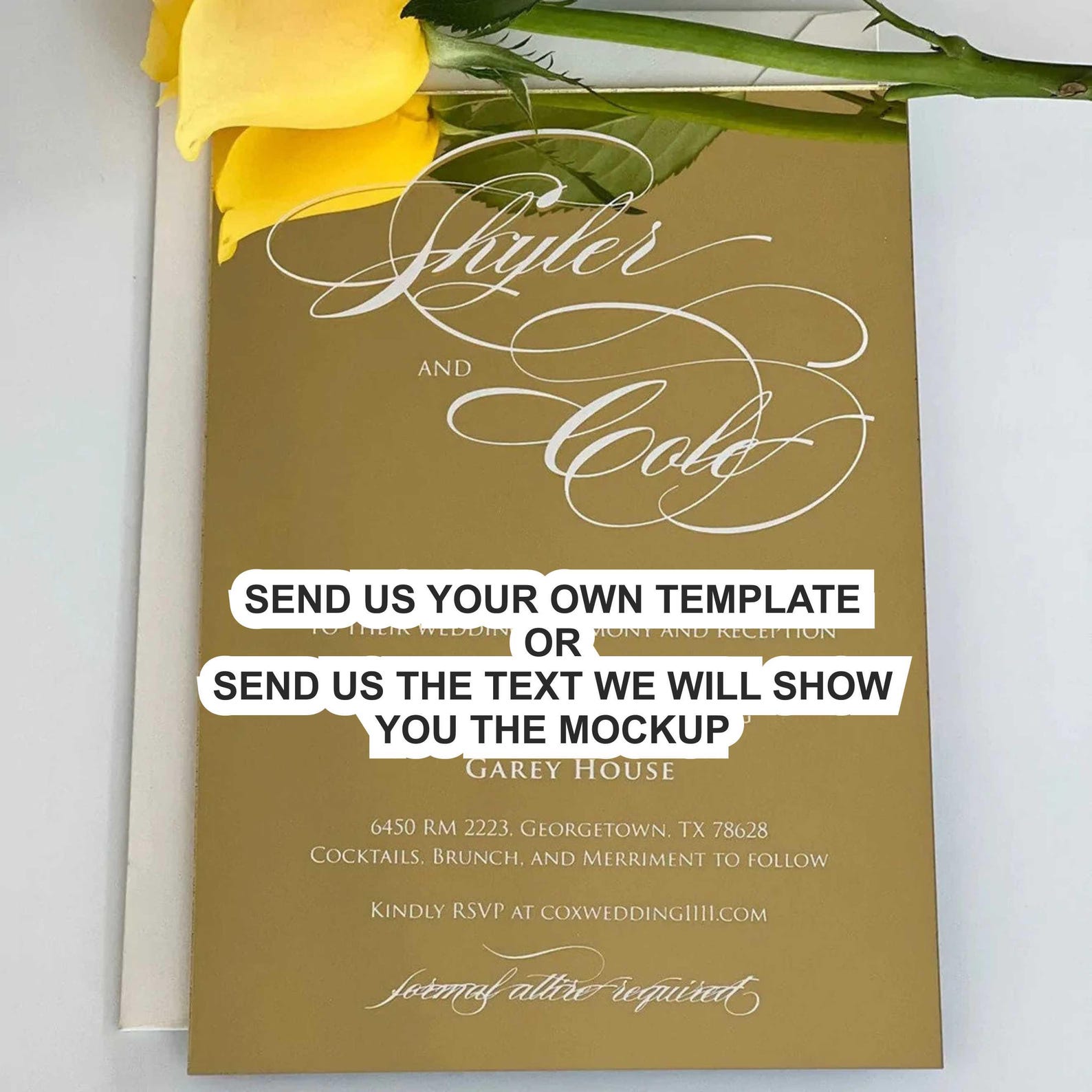 Acrylic Mirror Wedding Invitation Cards, Gold Mirror Event Invation ...