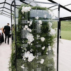 Clear Acrylic Seating Chart, White Theme Wedding, White on Clear ...