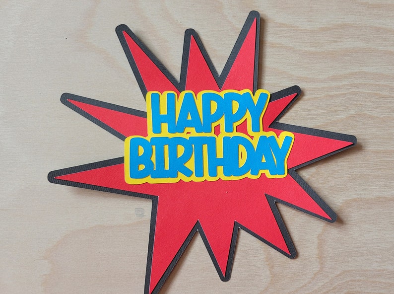 Happy Birthday Superhero Pow Cake Topper Etsy