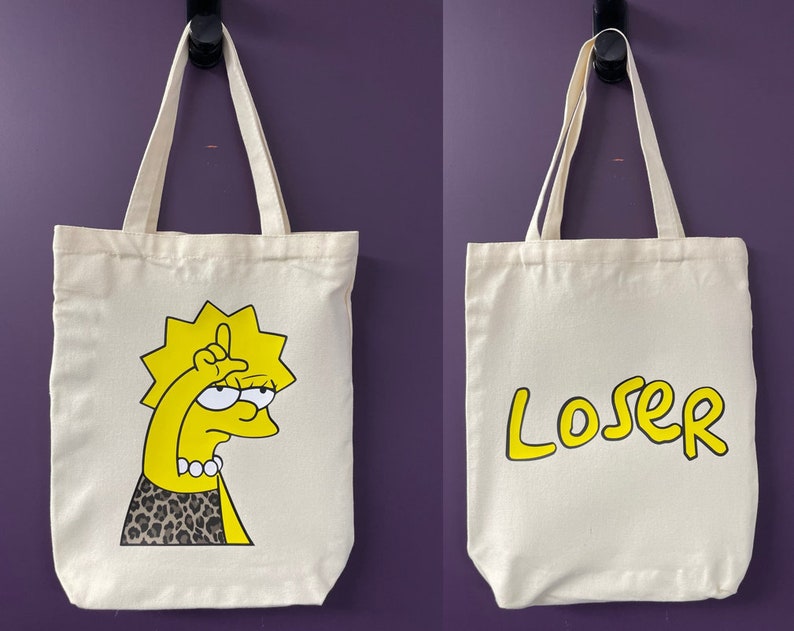 Personalized Lisa Simpson the Simpsons Loser Funny Mood Canvas Tote Bag ...