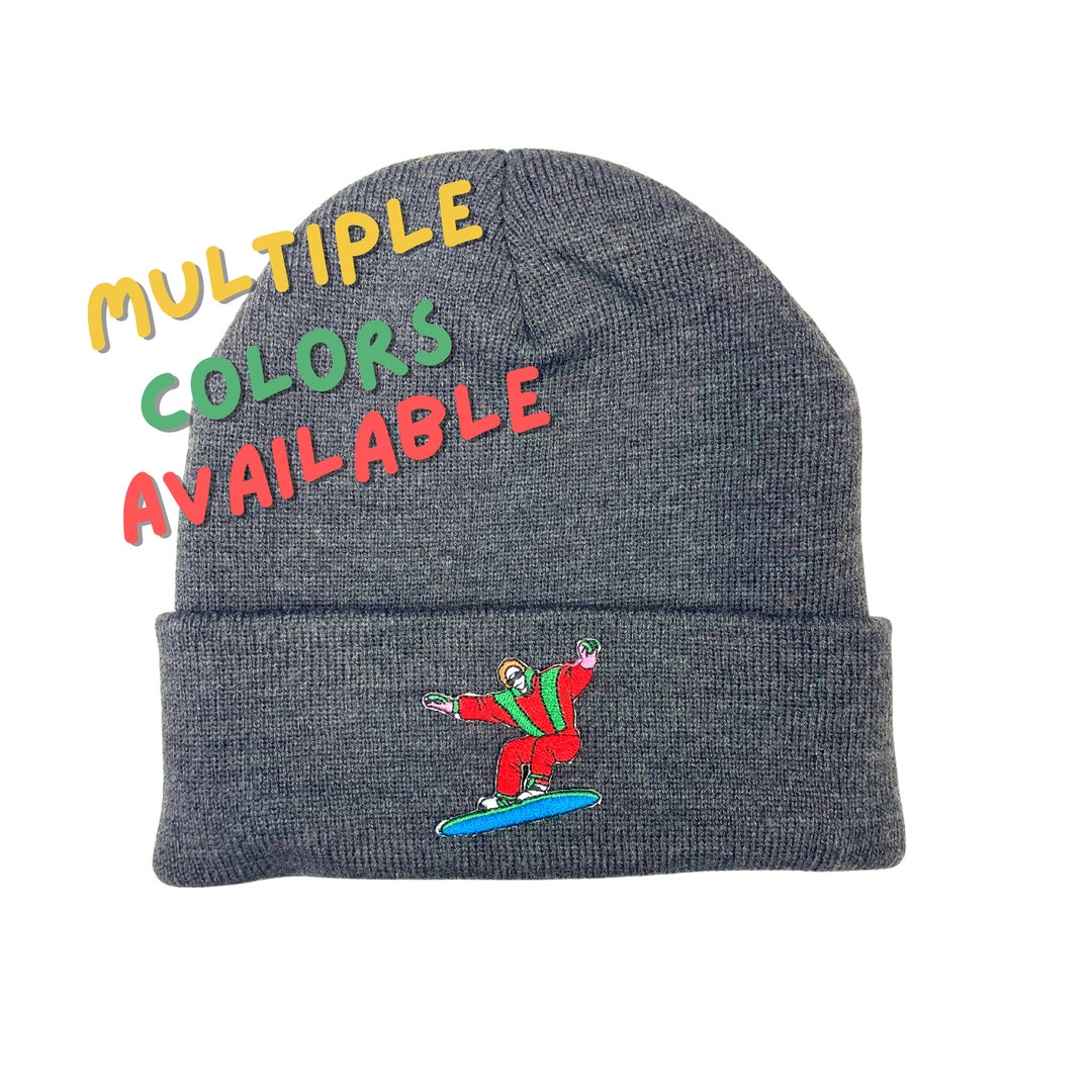 80s Retro Snowboarder Embroidery Patch Beanie Toque Winter Hat Holiday ...