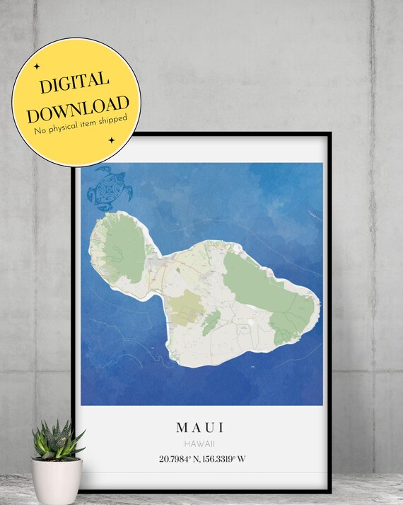 16X20 Maui Watercolor and Realistic Map by Papier Necessities - Etsy