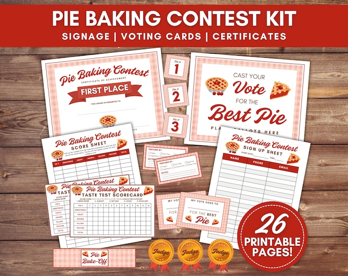 Pie Tasting Scorecard, Pie Contest, Pie Scoresheet, Reunion Party ...