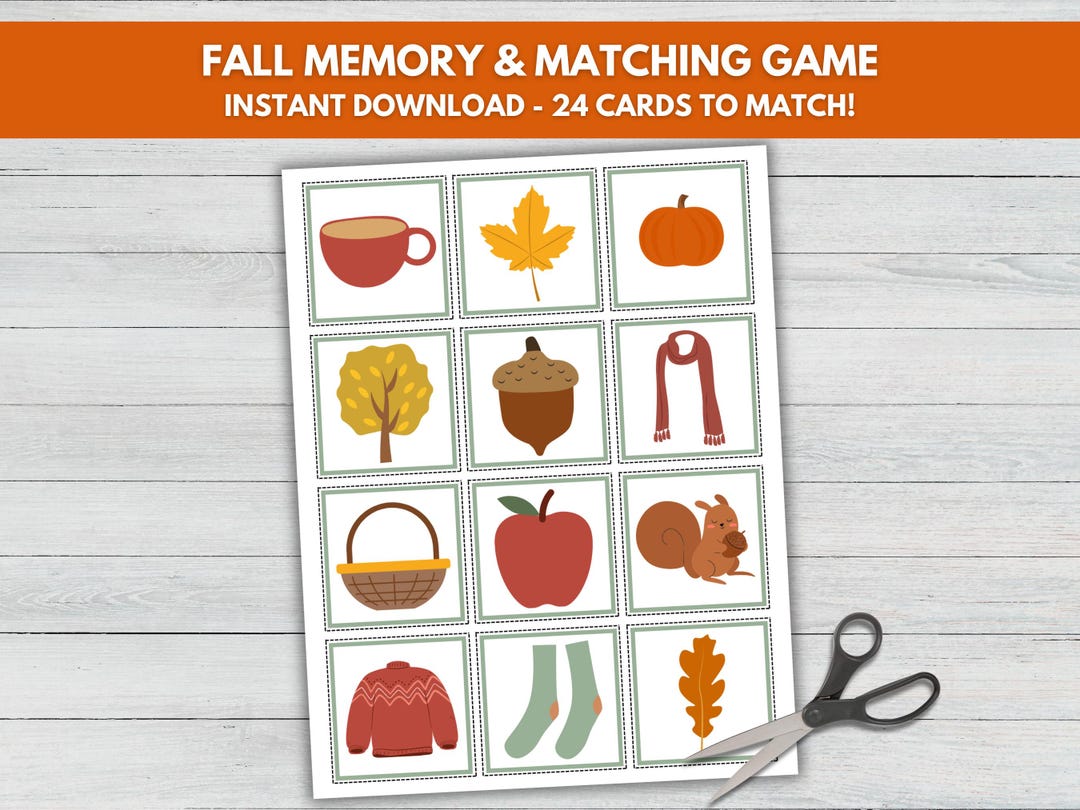 Fall Memory Game Printable, Autumn Matching Game, Fall Activity ...