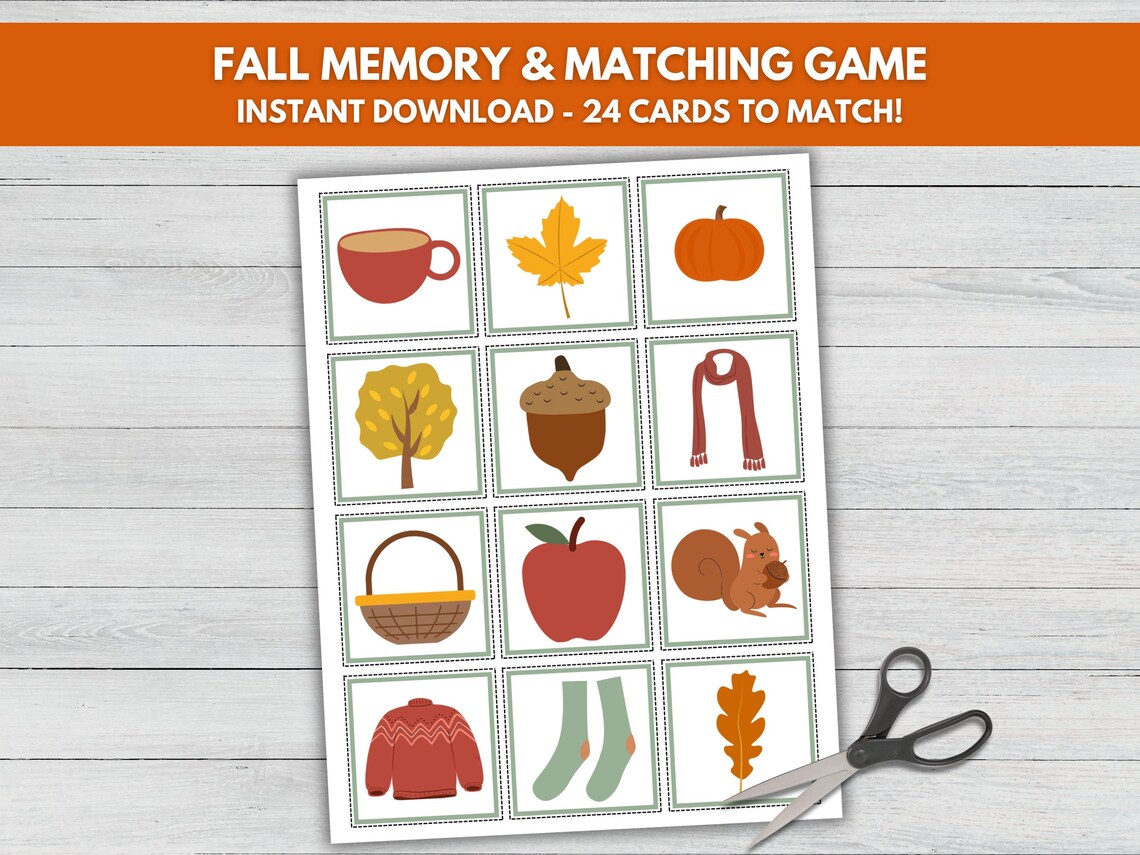 Fall Memory Game Printable, Autumn Matching Game, Fall Activity ...
