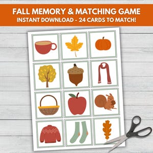 Fall Memory Game Printable, Autumn Matching Game, Fall Activity ...