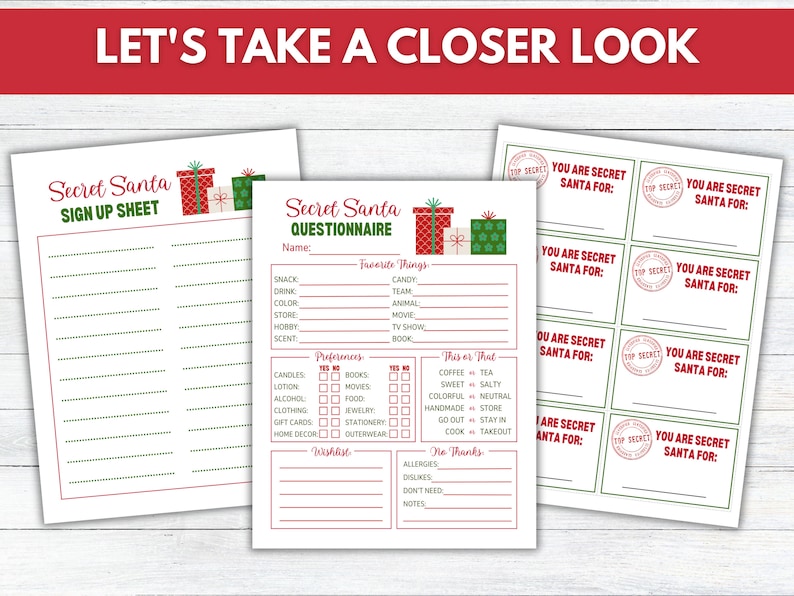 Secret Santa Questionnaire Printable, Secret Santa Form, Christmas All ...