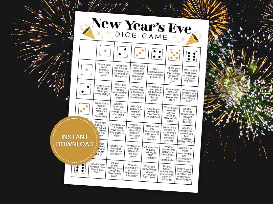 New Year's Eve Dice Game, New Years Eve Icebreaker, New Years Eve Party ...