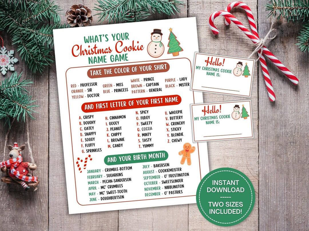 What's Your Christmas Cookie Name Game + Name Tags, Christmas Cookie ...