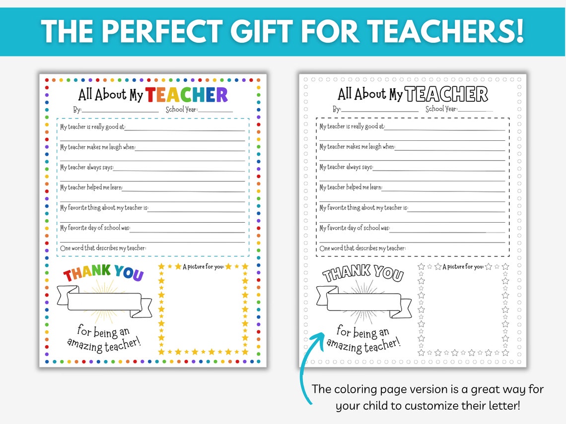 Teacher Appreciation Week Printable, All About My Teacher, Teacher ...