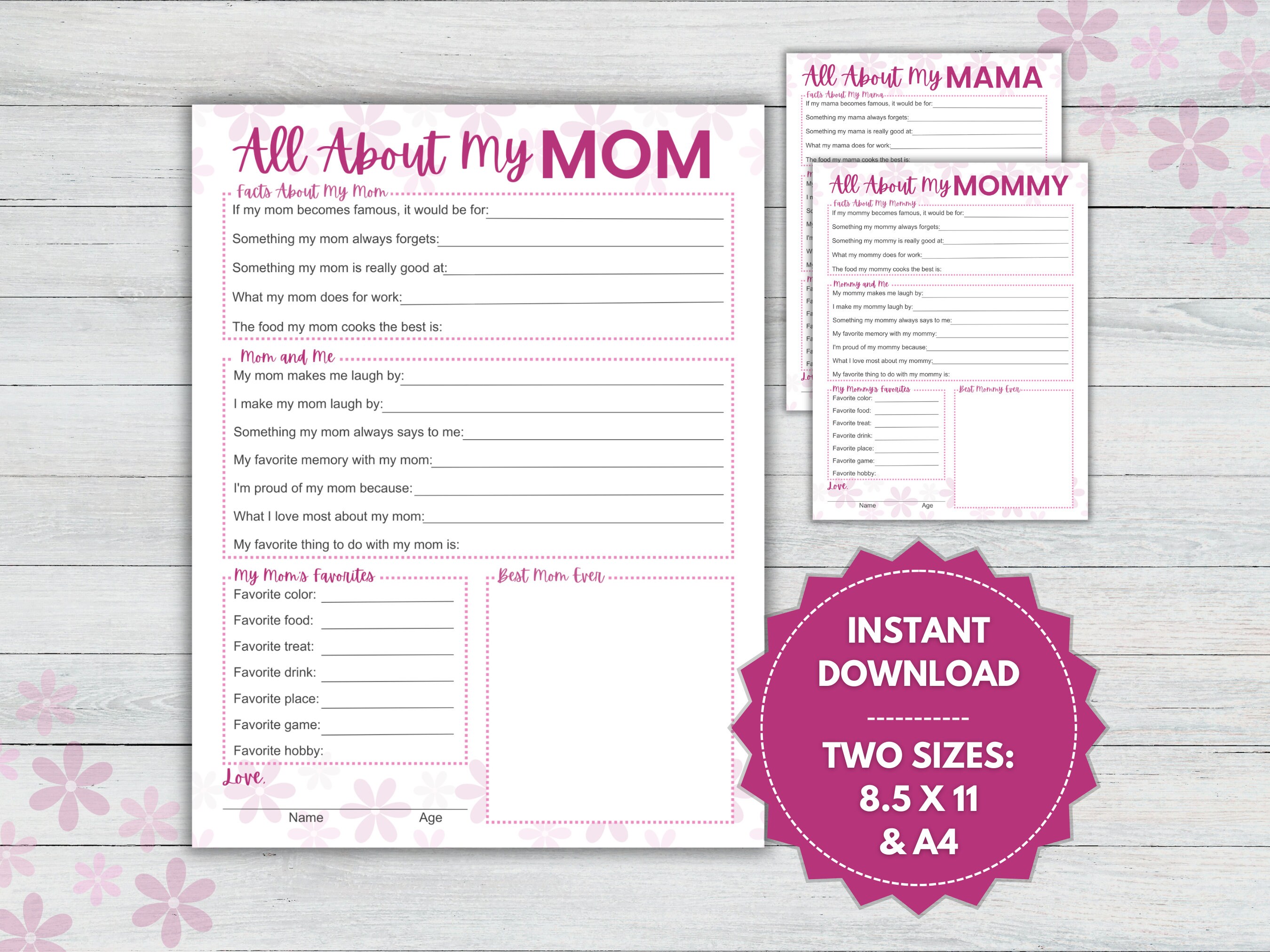 All About My Mom, Mothers Day Printable, All About Mom Printable ...