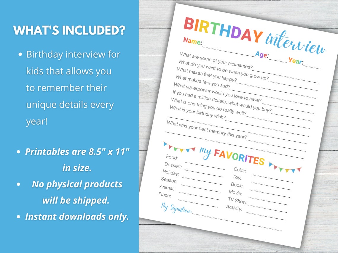 Kids Birthday Interview, Printable Birthday Questionnaire, Toddler ...